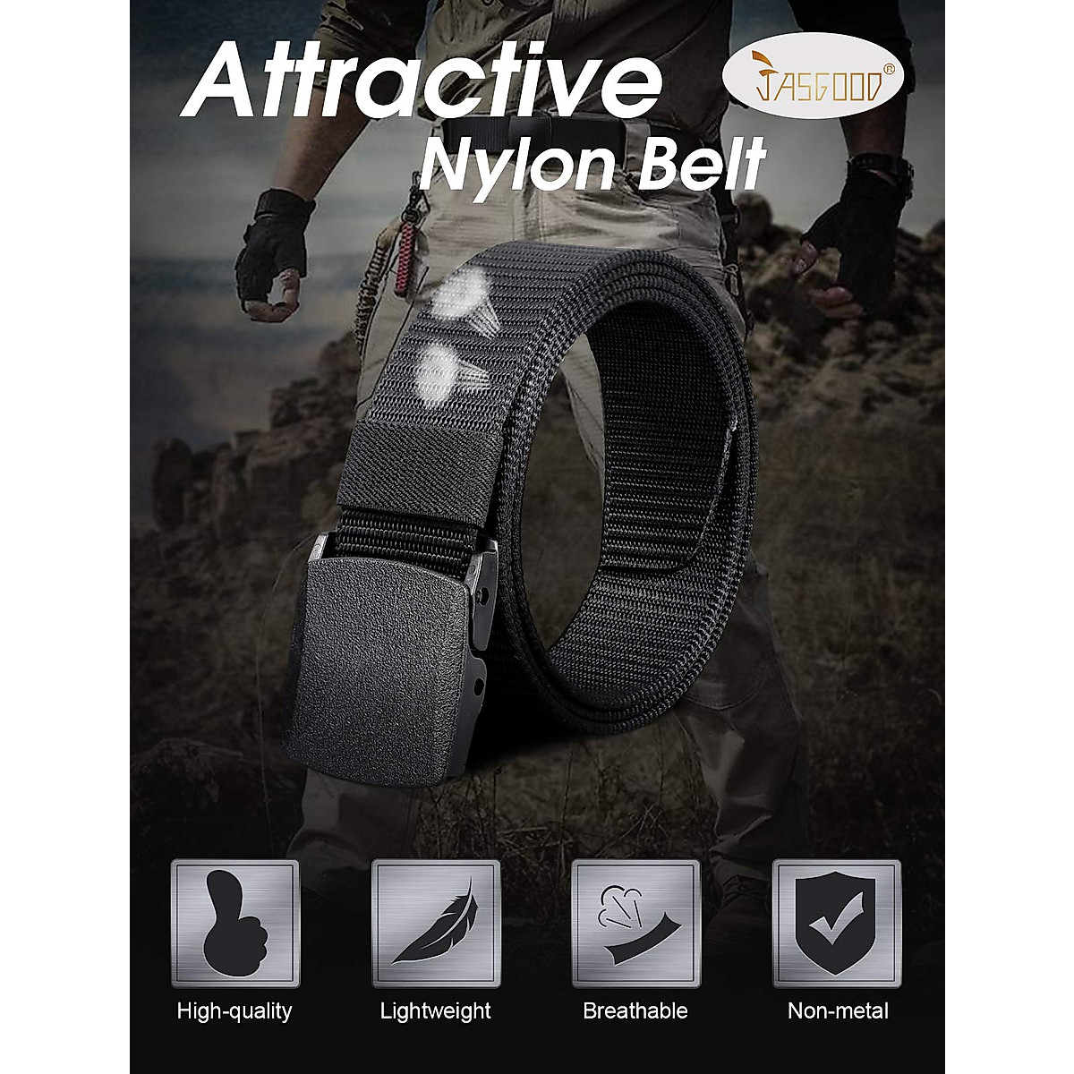 JASGOOD Nylon Canvas Breathable Military Tactical Men Waist Belt With Plastic Buckle