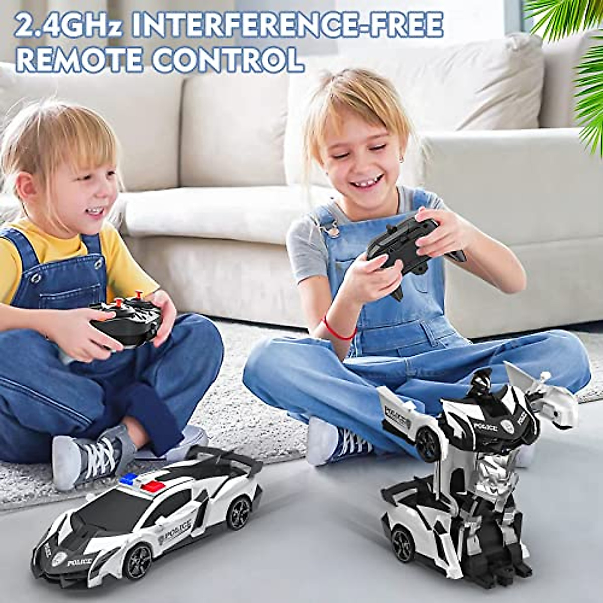BLUEJAY Transform Rc Cars for Boys 4-7 8-12, 2.4Ghz 1:18 Scale Remote Control Car Transforming Robot, One-Button Deformation 360° Rotation and Drift Car Toy Gifts for Boys 3-5 (White)