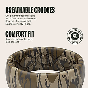 Groove Life Mossy Oak Bottomland Camo Silicone Ring - Breathable Rubber Wedding Rings for Men, Lifetime Coverage, Unique Design, Comfort Fit Ring - Size 10