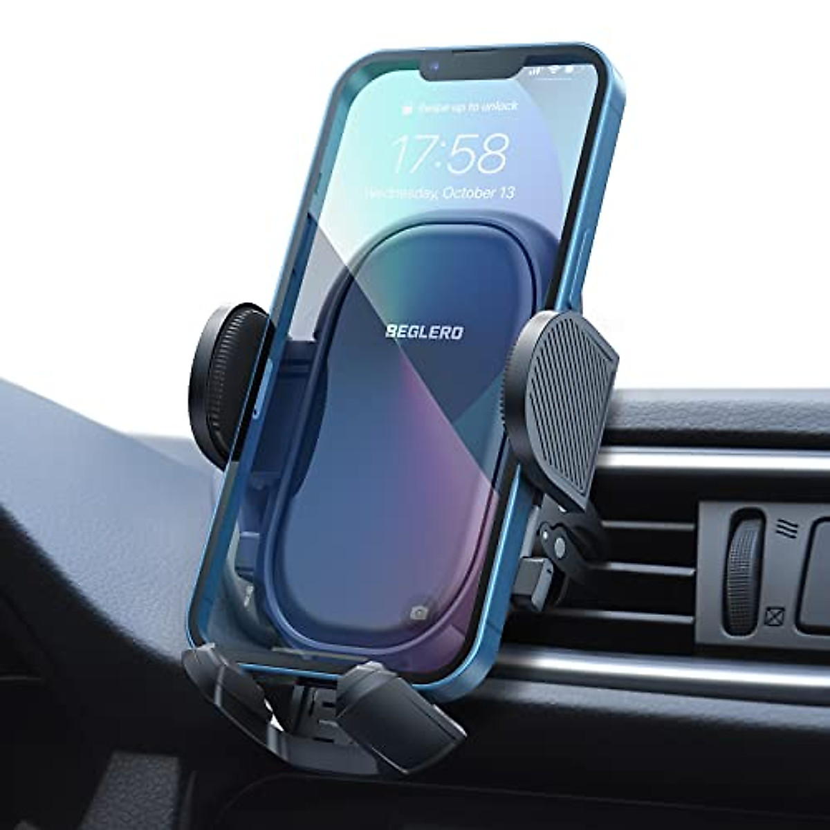 Beglerooo Car Phone Holder Mount, Air Vent Phone Mount for Car with Stable Clip, Pull-Down Support Feet Compatible with All iPhone and Other Cell Phone, Black
