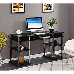 Convenience Concepts Designs2Go No Tools Deluxe Student Desk with Shelves, 60", Black