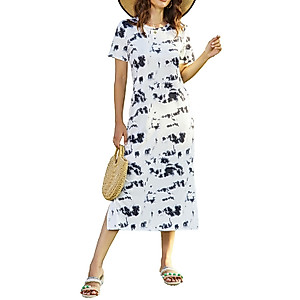 Naggoo Pocket Long Dress for Women Summer Casual Short Sleeve Tie Dye Dresses