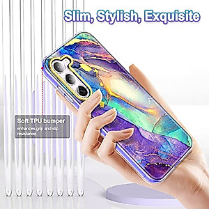 Rancase for Galaxy S23 5G Case,[2 Tempered Glass Screen Protector + 2 Camera Lens Protector ] Marble Pattern Slim Shockproof Protective Soft Women Girls Cover for Samsung Galaxy S23,Purple