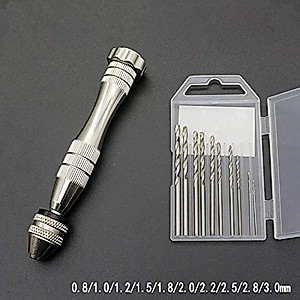 KINGFOREST Pin Vise Hand Drill for Resin Casting Molds, Steel Hand Drill with 20 PCS Drill Bits (0.8-3 mm), for Wood, Manual Work DIY, Jewelry, Assembling, Model Making（Silver）