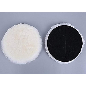 INZOEY Wool Polishing Pad 5 Inches Soft Sheepskin Buffing Pads with Hook and Loop Back Wool Cutting Pad for Car, Furniture, Glass and So On (Pack of 2)