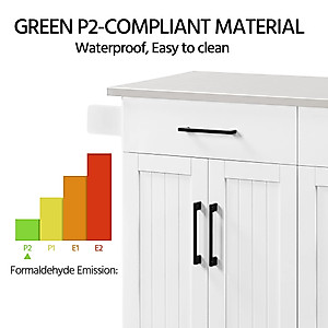 Yaheetech Kitchen Island Cart with Storage & Stainless Steel Countertop, Portable Kitchen Island on Wheels with Cabinet & Adjustable Shelves & 2 Drawers, Rolling Island Table for Kitchen, White