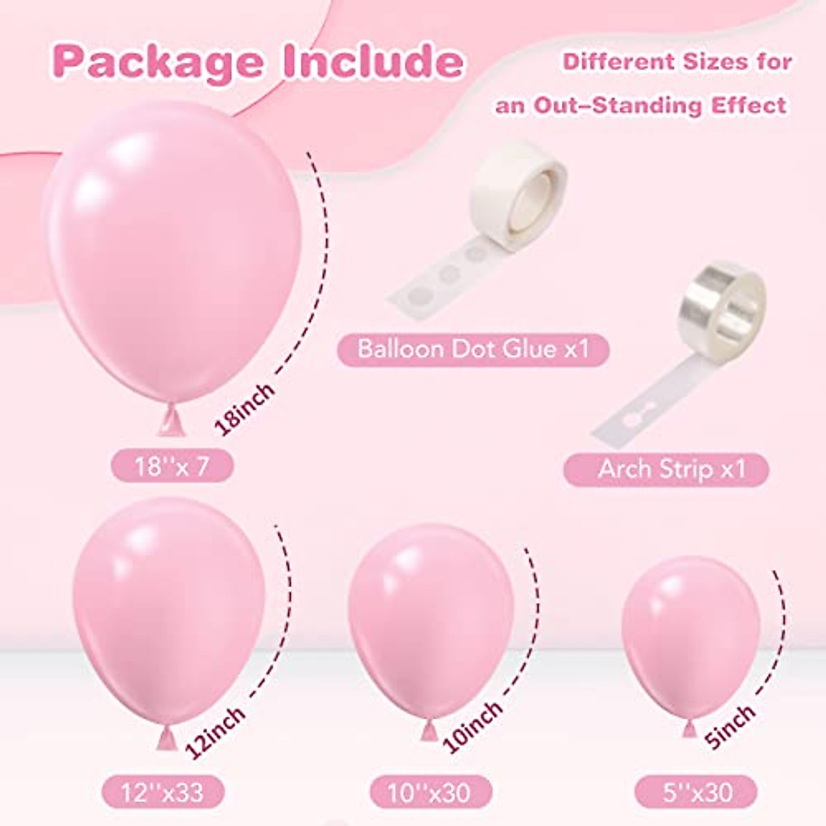HUAXUS Pink Balloons - 100pcs Pastel Light Pink Latex Balloons Different Sizes 18/12/10/5 Inch for Valentines Day Baby Shower Wedding Birthday Party Decorations