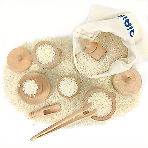 Wooden Sensory Bin Tools Montessori Toys for Toddlers 3+, Pretend Play Dish Toys Wooden Bowls Scoop Tongs Transfer Work Pouring Set, Kids Fine Motor Skills Development