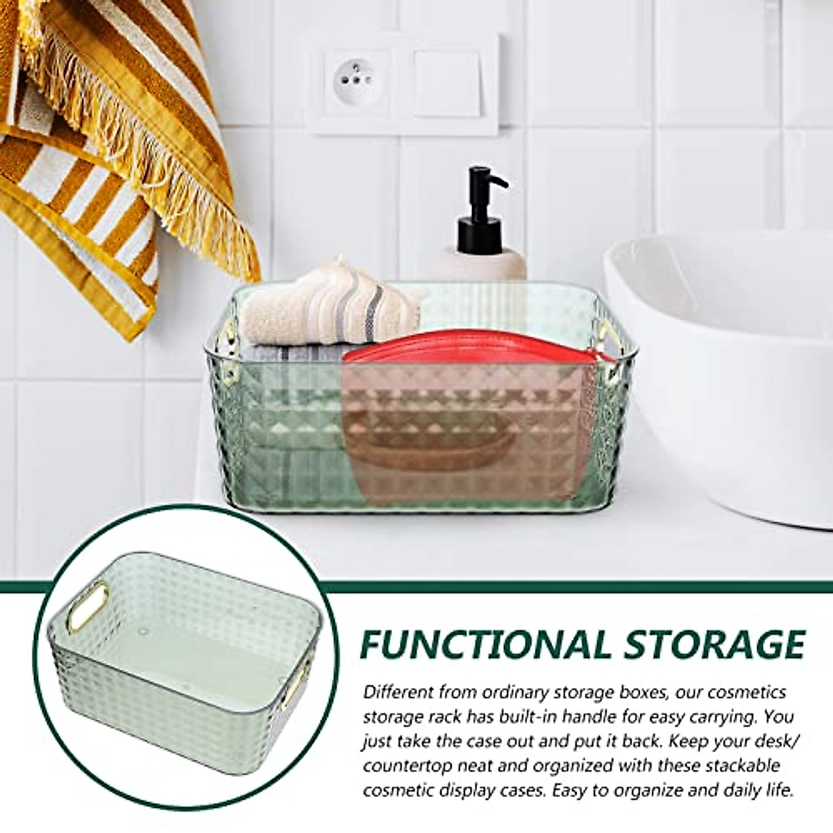 LIOOBO Plastic Storage Bin Tote: Clear Organizer Baskets Organizing Container Fridge Storage Bin Stackable Sundries Decorative Shelf Basket for Office Entryway Closet Cabinet Green