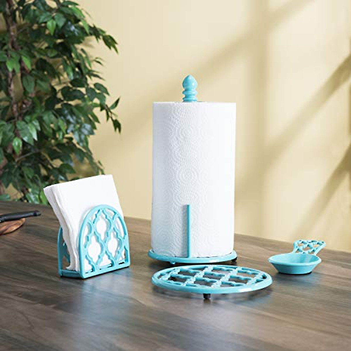 Home Basics Lattice Collection Cast Iron Spoon Rest (Turquoise)