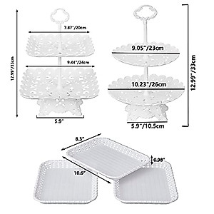 Set of 7 Pieces Cupcake Stands Plastic Dessert Stand Cupcake Holder Plate Serving Tray Fruit Plate for Wedding Birthday Party Fruits Desserts Candy Bar Display White