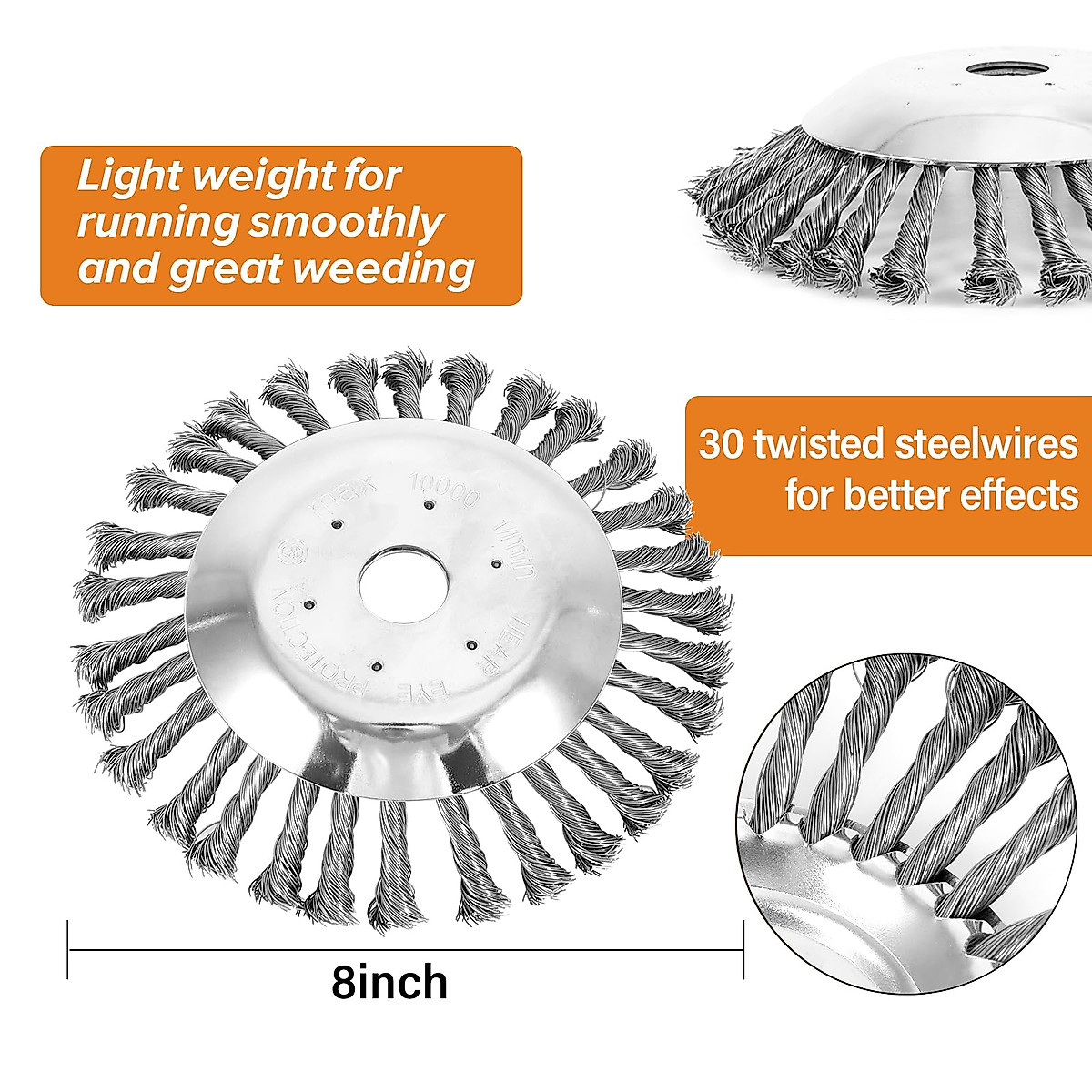 Barafat 8Inch Steel Weed Eater Trimmer Head, Wire Rotary Brush Weed Blade Cutter with Universal Adapter Kit Compatible with Stihl, Husqvarna, Gardening Lawnmower, Moss Grass Rust Removal