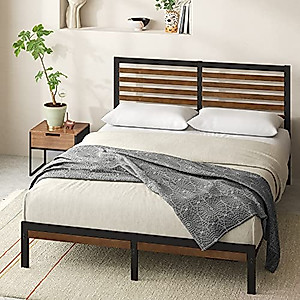 Zinus Kai Bamboo and Metal Platform Bed Frame with Headboard / No Box Spring Needed / Easy Assembly, Queen, Brown