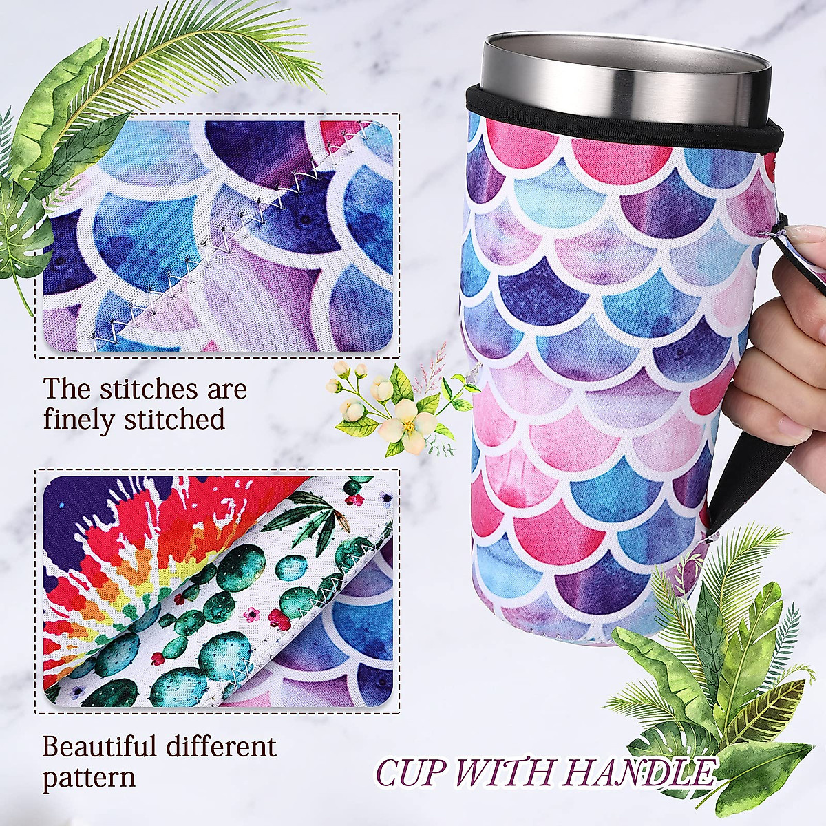 Patelai 8 Pieces 30oz Reusable Neoprene Iced Coffee Cup Sleeve Neoprene Insulated Sleeves Cup Cover Holder, Large Tumbler Cup