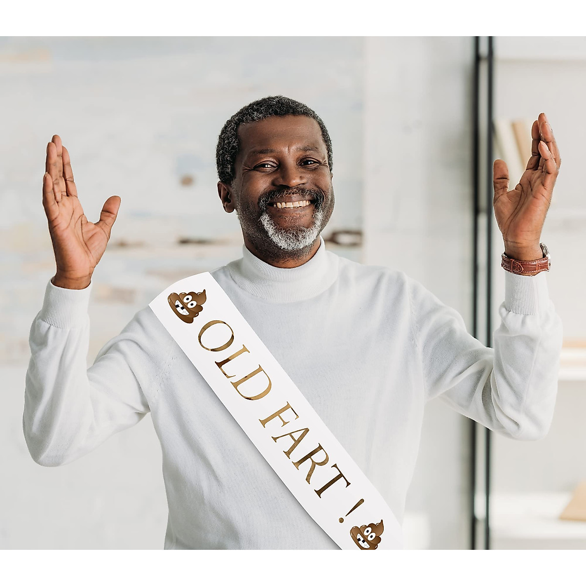 Old Fart Sash – Classic Celebration Sash Birthday and Retirement Brown Foil Sash with Oversized Safety Pin for Both Men and Women. Ideal for Work Parties, Events, and Decoration by JPACO