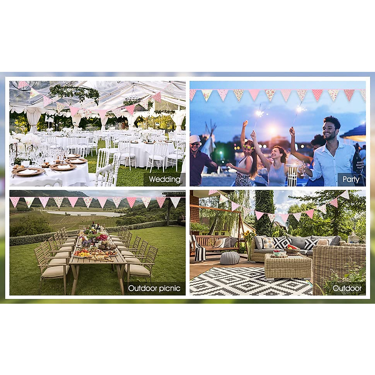 jijAcraft 39Ft Triangle Bunting Banner, 42Pcs Tea Floral Party Bunting Cotton Fabric Flags Pennant Garlands for Birthday Party, Wedding, Baby Shower, Outdoor and Home Decorations (Pink)