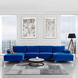 Casa Andrea Milano Modern Large Velvet Fabric U-Shape Sectional Sofa, Double Extra Wide Chaise Lounge Couch