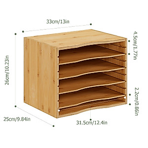 Bamjoy Bamboo 5 Tier Desktop Organizer, Paper Organizer Mail Sorter, File Holder Letter Document Storage with Adjustable Shelves for School Home Office, Natural