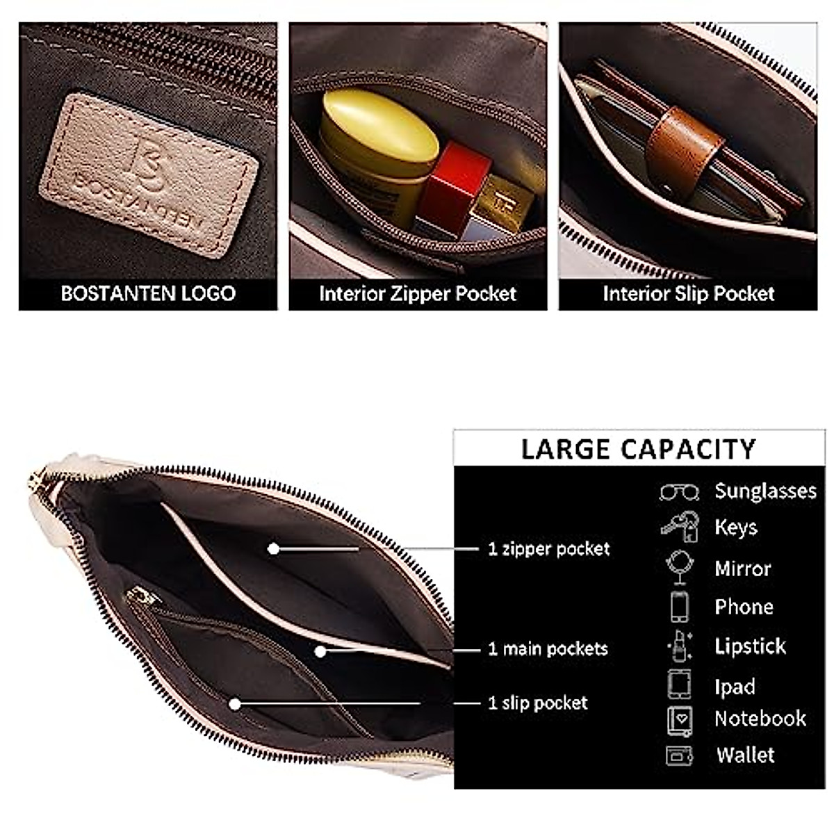 BOSTANTEN Crossbody Bags for Women Trendy Vegan Leather Hobo Purses Shoulder Handbags With Wide Shoulder Strap Pink