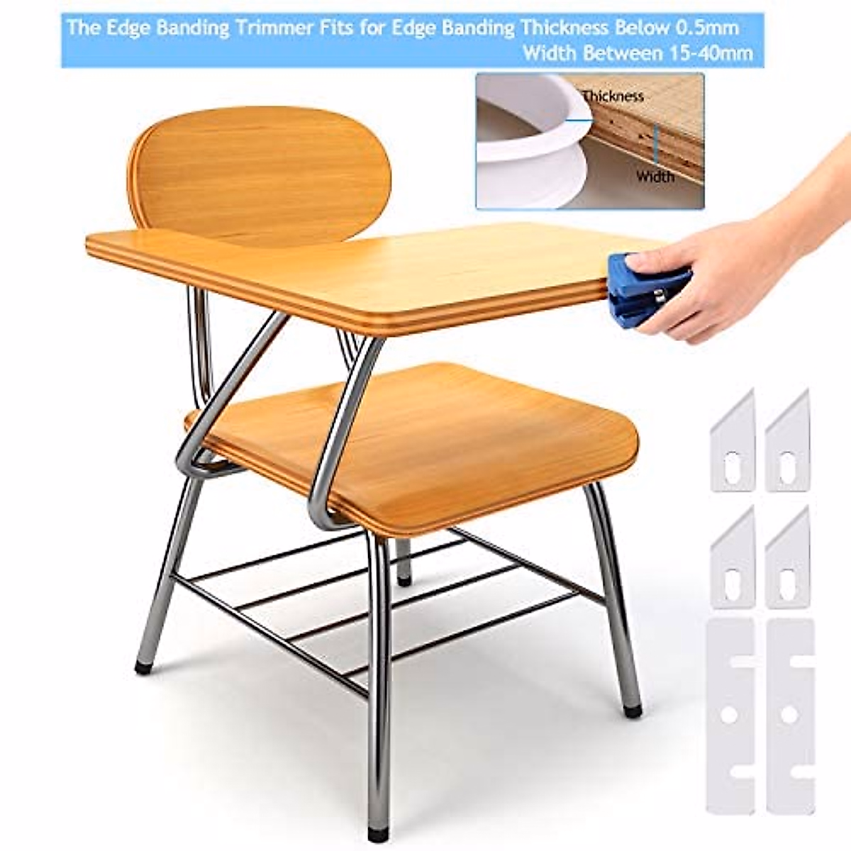 Banding Trimmer, Edgeband Cutter Tools Trimmer for Plywood Melamine Wood Double Veneer Trimmer Cabinet Wood Trimming Woodworking Tool Fit Width Range 15-40mm Thickness Below 0.5mm