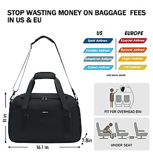 ECOHUB Personal Item Bag 16'' Small Duffel Bag Travel Bag Weekender Bag Gym Bag Tote Duffel bag Overnight Bags Travel Essentials for Women and Men Shoulder Bag Carry On Shoes Bag (Black)