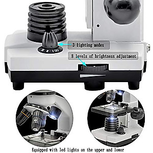 Starboosa Microscope 80X-1600X for Kids Beginners Lab Compound Monocular Microscopes with Optical Glass Lenses & LED Illumination - Microscope with Smartphone Adapter for Kids Beginner