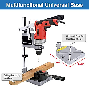 Drill Stand for Hand Drill Universal Drill Press Stand Adjustable Bench Drill Press Universal Bench Clamp Drill Press Holder Table Workbench Repair Tool Heavy Duty Single Hole Aluminum Base