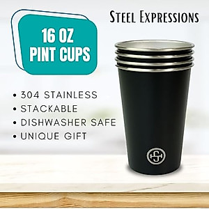 Shark Skinzz Steel Expressions Pint Cup, 16 oz Stainless Steel Cups, Stackable & Durable Drinking Cups for Camping, Reusable & Dishwasher Safe Tumblers, Set of 4 Rainbow Shimmer Cups