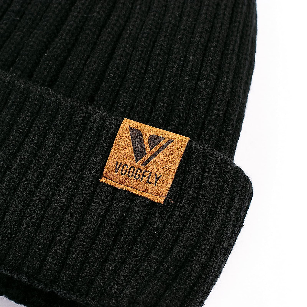 Vgogfly Lined Men Beanie Slouchy Knit Skull Cap Warm Stocking Hats Guys Women Striped Winter Beanie Hat Black