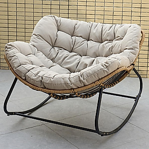 HARELA Indoor & Outdoor Rocking Chair, Patio Oversized Wicker Egg Rocking Chair, Padded Cushion Rocker Recliner Chair, for Front Porch, Living Room, Patio, Garden, Yard
