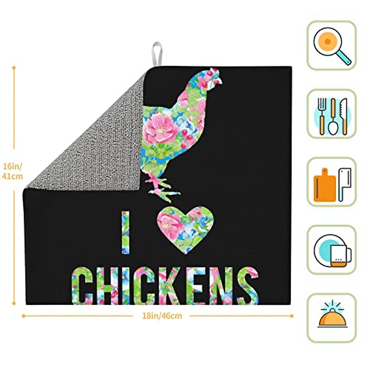 Flower heart chicken Printed Drying Mat For Kitchen Ultra Absorbent Microfiber Dishes Drainer Mats Non-Slip Silicone Quick Dry Pad - 18 X 16inch