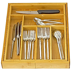 Home-it Expandable use for, Utensil Flatware Dividers-Kitchen Drawer Organizer-Cutlery Holder, Bamboo