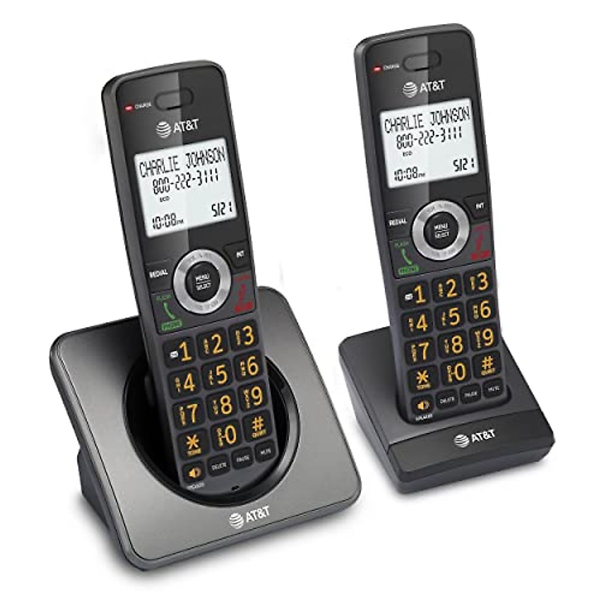 AT&T GL2101-2 DECT 6.0 2-Handset Cordless Home Phone with Call Block, Caller ID, Full-Duplex Handset Speakerphone, 2" White Backlit Display, Lighted Keypad (Graphite & Black)