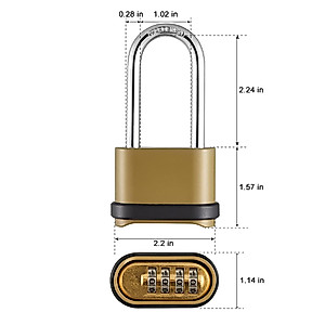 CINCINNO 4 Digit Combination Lock, Heavy Duty Combination Padlock with Long Shackle Combo Padlock for Outdoor Use ,Sheds, Locker, Storage Unit, Gym and Gate