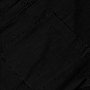 Men's Linen Button Down Shirts Casual Long Sleeve Summer Beach Shirt Tops Solid Roll-Up Sleeve Regular Fit Shirt (Black,X-Large)