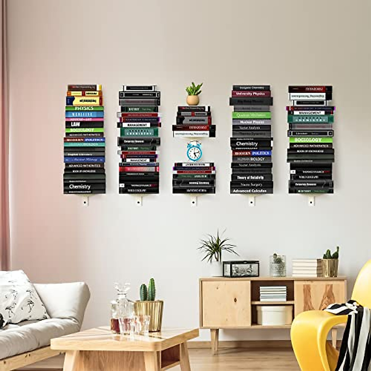 ART-GIFTREE Invisible Floating Bookshelf for Wall Mounted, 4 Tier Vertical Spine Book Tower, 2 Pack White