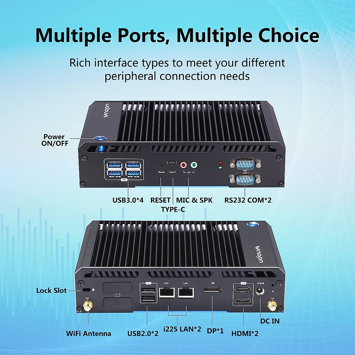 VNOPN Industrial Fanless Mini PC Intel J4125, Dual 2.5G NIC 8G DDR4 128G SSD Mini Desktop Computer, Desktop PC with Windows 11 Pro License,Support Triple Diaplay, DP 4K 60Hz, Dual Band WiFi BT4.2