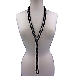 MGR MY GEMS ROCK! Long Endless Beaded Statement Crystal Necklace in Jet Black.