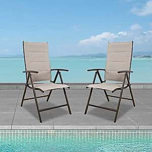 Kozyard Coolmen Outdoor Patio Dining Furniture 2-Pack Breathable textilene Padded Foldable Chair (Beige)