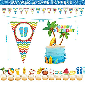 Hombae Pool Party Decorations, Summer Beach Swimming Themed Birthday Supplies Backdrop Balloon Banner Tablecloth Cake Topper Plate Napkin Cup Straw Knife Fork Spoon Cool Blue Tableware 205 PCs