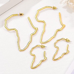 U7 African Map Earrings, 18K Gold Plated Lightweight Dangle Earrings with Silver Post Extra Large Statement Hip Hop Africa Shape Earrings for Women