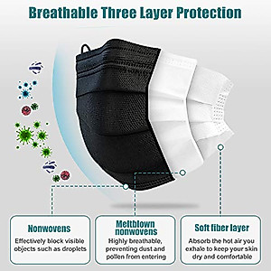 Kids Face Mask Disposable - 50 Pack Filter Mask 3-Ply Breathable Soft Safety Masks with Elastic Ear Loops for Dust Air Pollution Protection Children Girl Boy School Daily Use 5-15 Years Old - [Black]