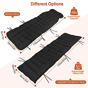 iMounTEK Lounge Chair Cushions Thickened 67x22x4 in Padding Chaise Lounger Cushion Recliner Rocking Chair Sofa Mat Pad Chair Cushion for Indoor Outdoor Furniture, Zero Gravity Chair Cushion/Black
