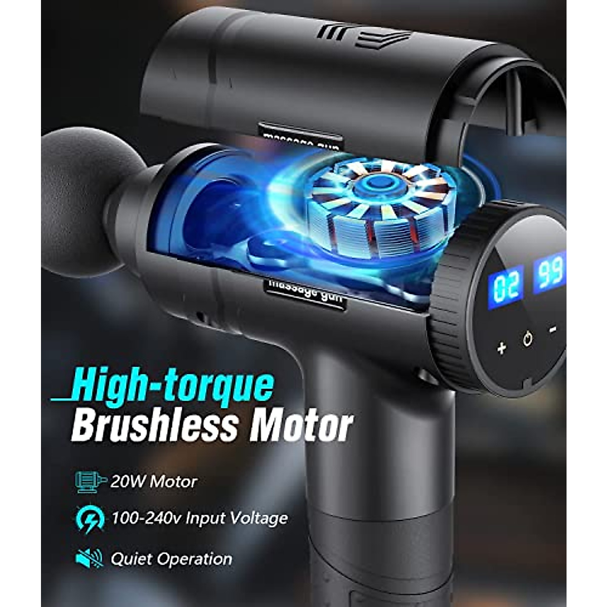 Massage Gun,Quiet Brushless Deep Tissue Percussion Muscle Massager Gun for Back Neck Relieve,Handheld Portable LCD Touch Screen Massage Gun with 30 Variable Speed,6 Massage Heads&Carrying Case (Black)