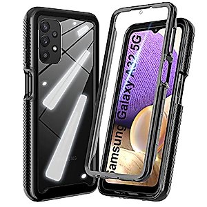 HATOSHI Samsung Galaxy A32 5G Case with Built in Screen Protector, [Military-Grade] Full-Body Shockproof Heavy Duty Protection Crystal Clear Back Protective Phone Case Cover for Samsung A32, Black
