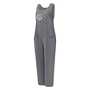 Bravetoshop Women's Button Sleeveless Overalls Strappy Pocket Jumpsuit Baggy Romper with Pockets Bib Loose Trousers (A-White,XXL)
