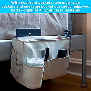 Bedside Caddy, Bed Pocket Hanging Organizer, Bunk Bed Storage with Cup Holder for Platform Bed Frames, Personal Organizer, Dorm room and loft Bedframe Accessories