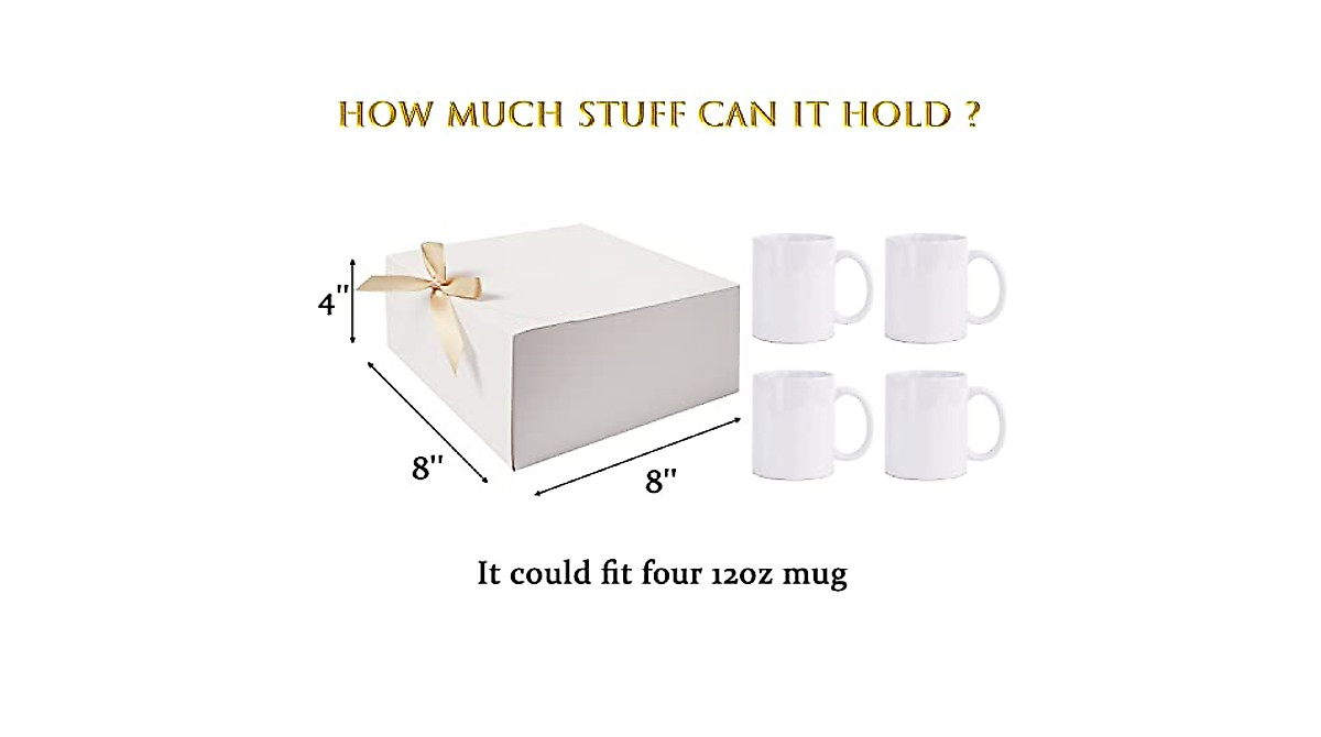 12 Pack White Gift Boxes w/ Lids & Gold Ribbon - Wedding, Party