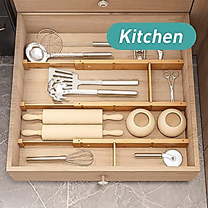 Vriccc Bamboo Drawer Dividers, 8 Drawer Dividers with 16 Inserts, Stackable IN Deep Drawers, Kitchen Adjustable Drawer Organizers, Expandable Organization for Home, Office, Dressers, and Bathroom