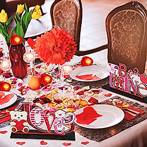 Jetec 7 Pieces Valentine's Day Table Decorations Set Wooden Heart Table Centerpiece Love Wood Sign with LED Rose Lamp String Light Valentine Decorations for Home Anniversary Wedding Party Decors